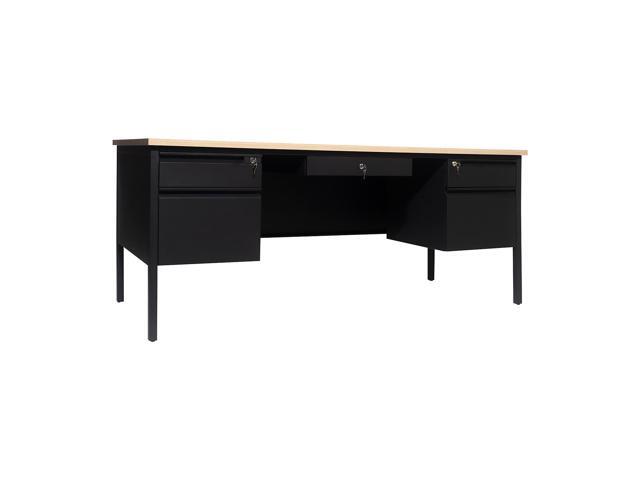 Flash Furniture Cambridge 70"W Double Pedestal Desk White Oak/Black ...
