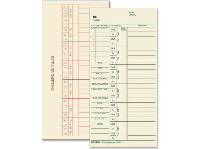 TOPS 1254 Green Reg/Red Overtime Weekly Time Cards 7" x 3.37" Sheet ...
