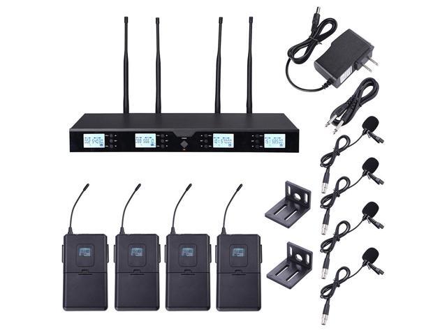 4 Channel Receiver UHF Wireless Microphone System w/ 4 Lapel Mics 4 ...