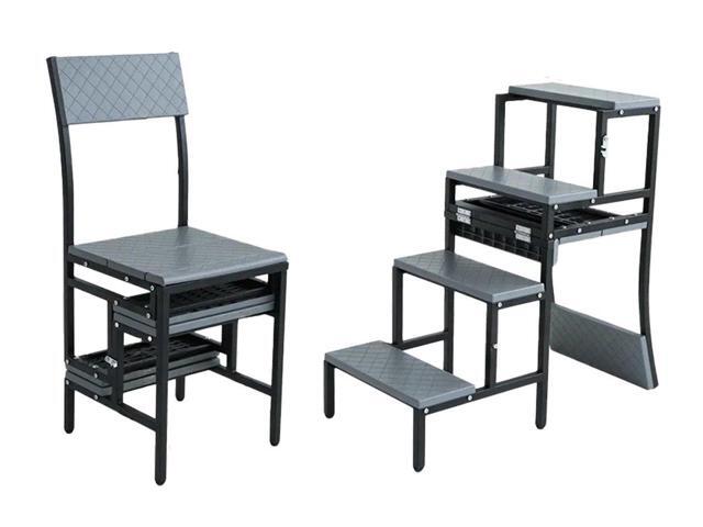 MPM Folding Ladder Chair, Convertible Portable 4-Step Library Ladder ...