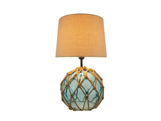 Blue Rope and Glass Nautical Buoy Style Lamp with Linen Look Shade ...