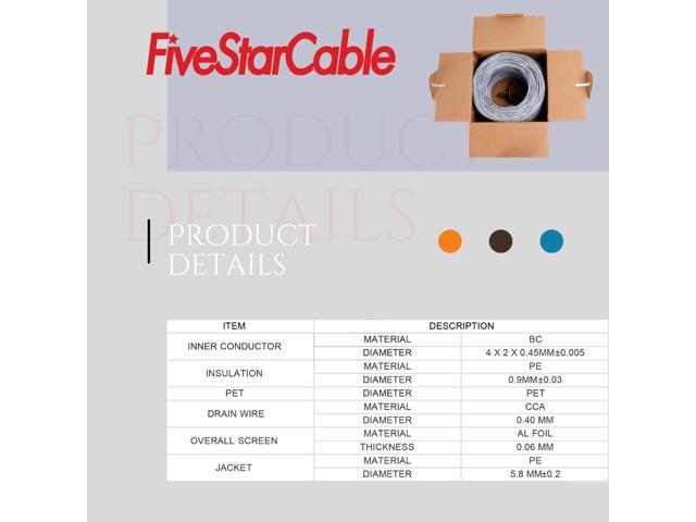 Five Star Cable Cat5e 1000 Ft Ethernet Cable Wire UTP 24AWG CCA Twisted ...