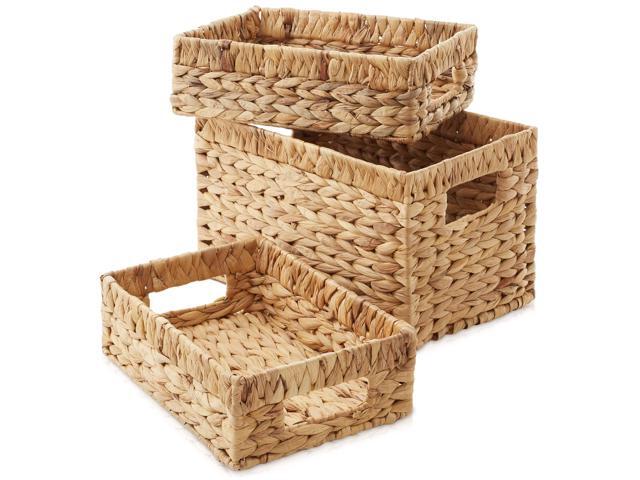 Casafield Set of 3 Water Hyacinth Storage Baskets with Handles - 1 ...