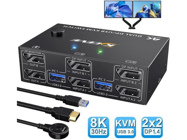 8K USB 3.0 Displayport KVM Switch 2 Computers 2 Monitors, 8K @30Hz 4K ...