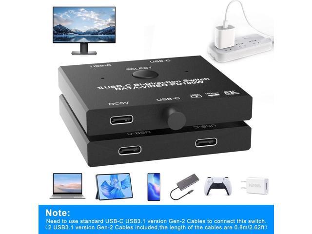 2 Port USB C Switch, Bi-Directional [2 in 1 Out / 1 in 2 Out] USB C Switcher 2 Computers, USB C ...