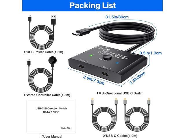 USB-C Switch,Bi-Directional USB C Switcher 2 in 1 Out/1 in 2 Out Type C KVM Switch Supports 8K ...
