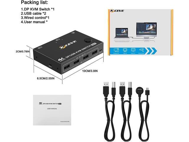 2 Port Display Port KVM DP Switch 2 in 1 Out, DisplayPort KVM Switcher ...