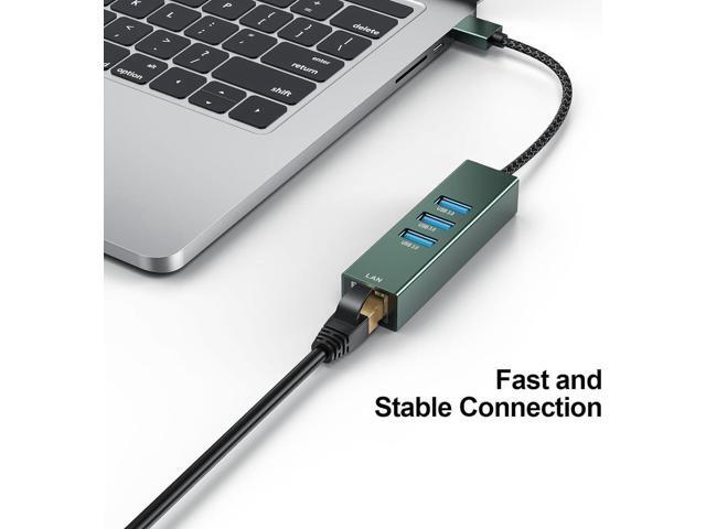 AUTYUE USB 3.0 to Ethernet Adapter Gigabit, High-Speed 3 USB 3.0 Hub ...