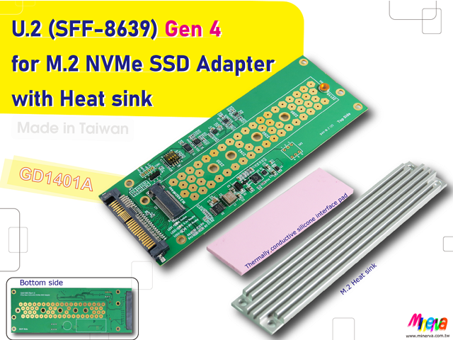 SFF-8639 PCIe 4.0 to M.2 SSD (22x110mm), Support Sideband 3.3V or 1.8V ...