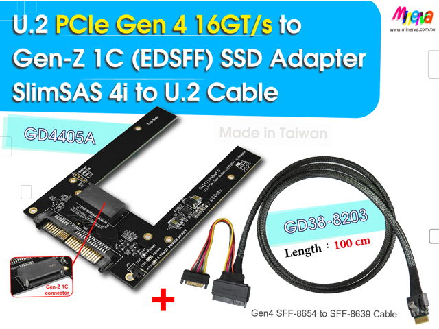 U.2 PCIe Gen4 to EDSFF (Gen-Z) 1C Adapter for SFF-TA-1006 Form Factor ...
