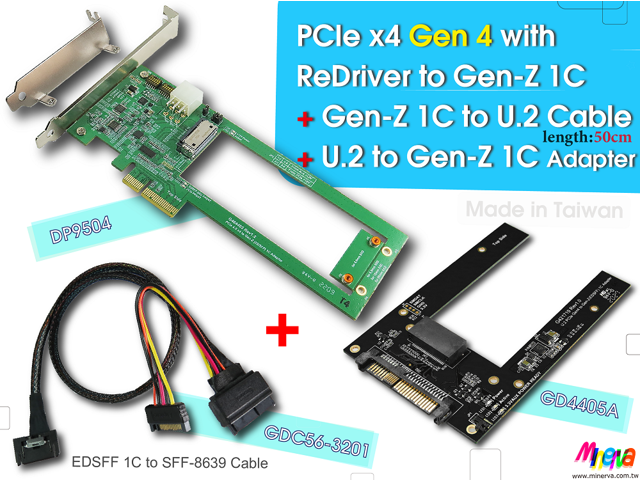 PCIex4 Gen 4 with ReDriver for Gen-Z 1C Adapter & Gen-Z 1C to U.2 Cable ...