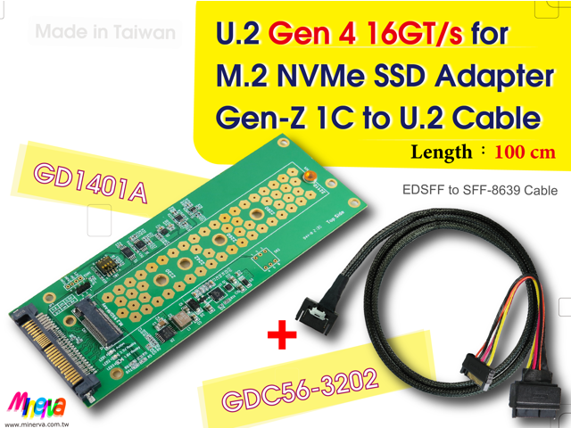 PCIe 4.0 Gen-Z 1C(EDSFF) to U.2 (SFF-8639) Cable, 100cm & U.2 to M.2 ...