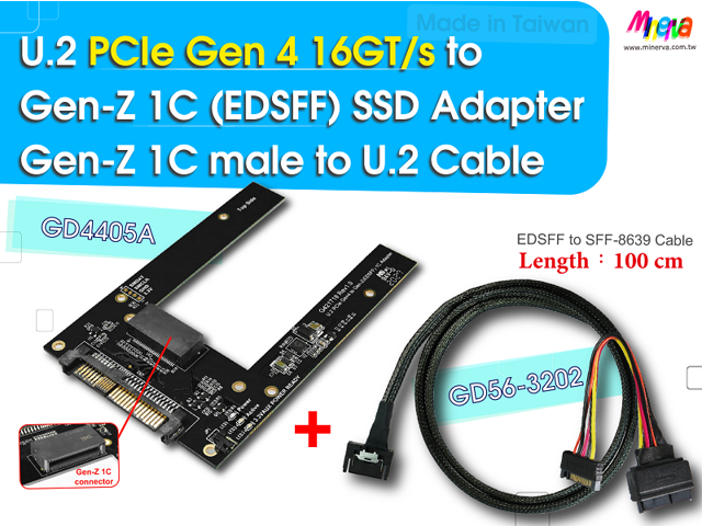 PCIe 4.0 Gen-Z 1C (EDSFF) to U.2 (SFF-8639) Cable, 100cm & U.2 to Gen-Z ...