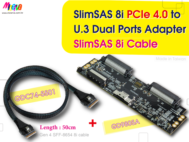 SlimSAS 8i PCIe 4.0 to U.3 Daul port Adapter & PCIe 4.0 SlimSAS 8i to ...