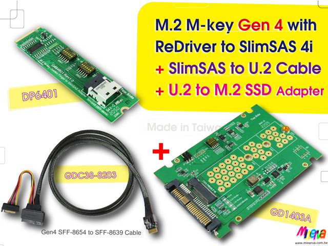 M.2 M-key PCIe Gen 4 with ReDriver to SlimSAS 4i & SlimSAS 4i to U.2 ...