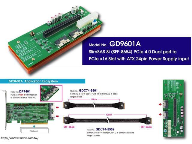 SlimSAS 8i (SFF-8654) Dual-Port to PCIe 4.0 x16 slot Adapter with +12V ...