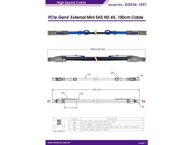 PCIe 4.0 External Mini SAS HD (SFF-8674) 4X cable, support Common Clock ...