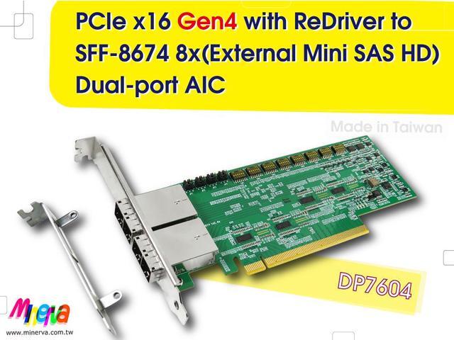 PCIe x16 Gen4 with ReDriver to SFF-8674 8x (External Mini SAS HD) dual ...