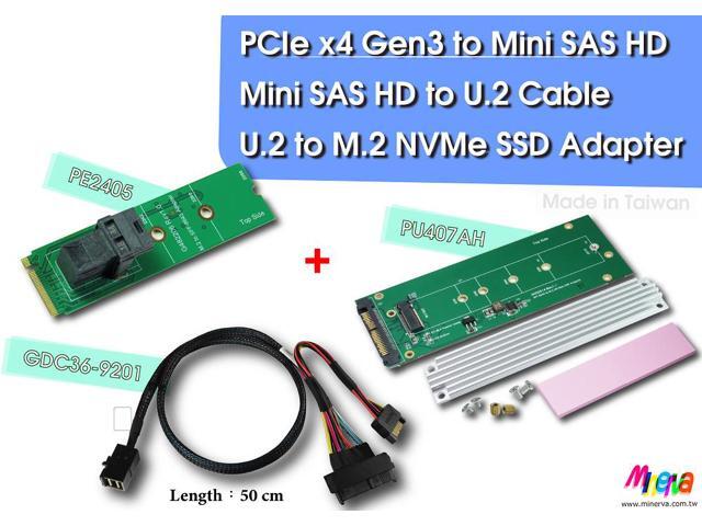 M.2 M-key Gen3 to Mini SAS HD Adapter & Mini SAS HD to U.2 Cable, 50cm ...