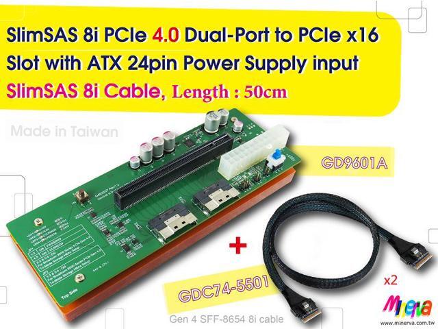 SlimSAS 8i x2 (SFF-8654) to PCIe 4.0 x16 Slot with Hot plug Power ...