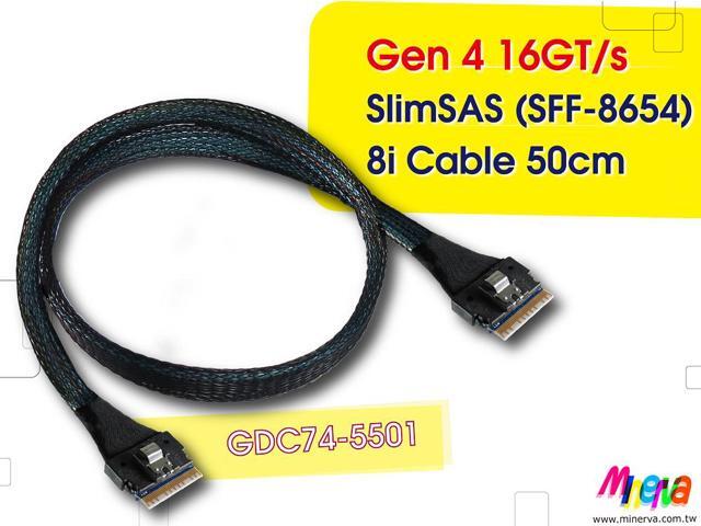 PCIe 4.0 SFF-8654 8i to SFF-8654 8i Cable, 50cm for AMD EPYC 7002 ...