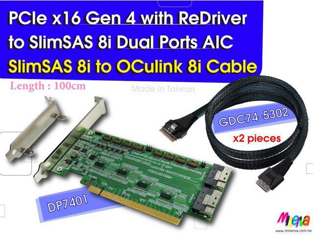 PCIe x16 Gen4 with ReDriver to SlimSAS 8i dual port AIC & SlimSAS 8i to ...