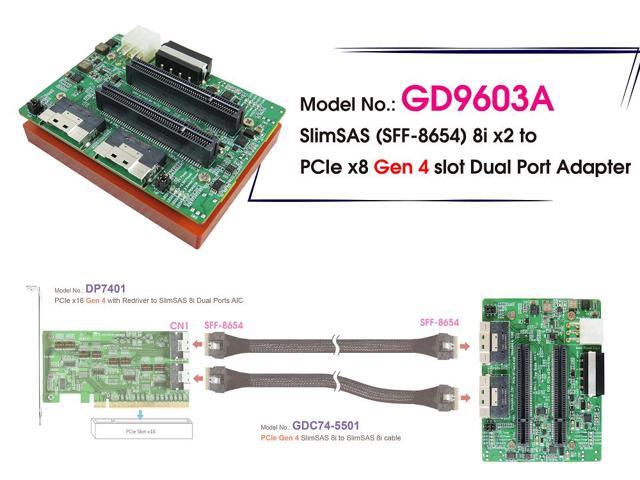 SlimSAS 8i x2(PCIe 4.0) to PCIe x8 Slot x2 with +12V, 3.3V, 3.3Vaux Hot ...