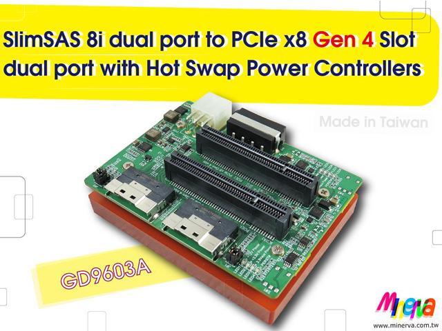 SlimSAS 8i x2(PCIe 4.0) to PCIe x8 Slot x2 with +12V, 3.3V, 3.3Vaux Hot ...