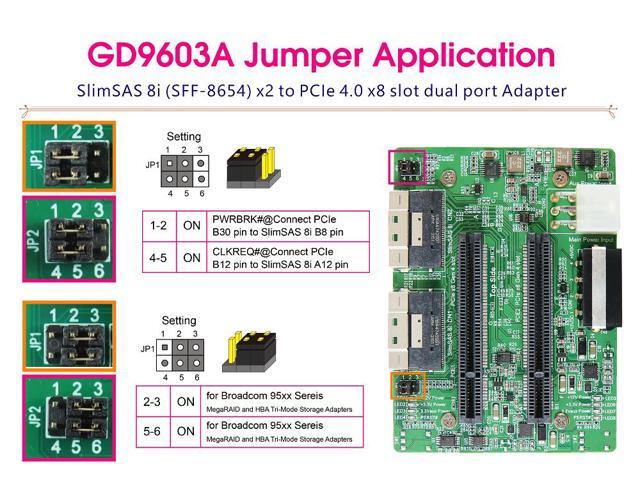 SlimSAS 8i x2(PCIe 4.0) to PCIe x8 Slot x2 with +12V, 3.3V, 3.3Vaux Hot ...