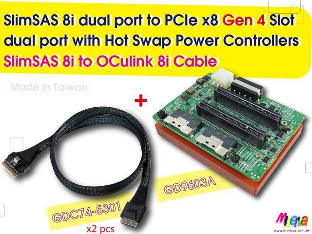 SlimSAS 8i (SFF-8654) dual port to PCIe x8 Gen4 Slot dual port with Hot ...