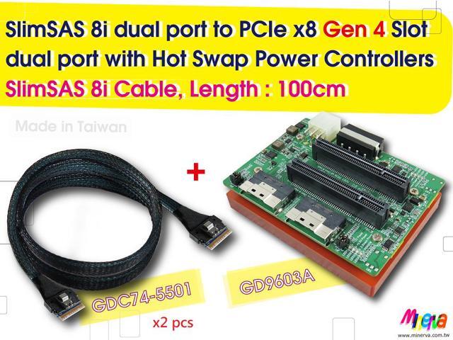 SlimSAS 8i (SFF-8654) dual port to PCIe x8 Gen4 Slot dual port with Hot ...