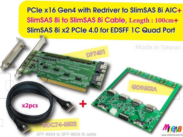 PCIe x16 Gen 4 with ReDriver to SlimSAS 8i dual port & SlimSAS 8i cable ...