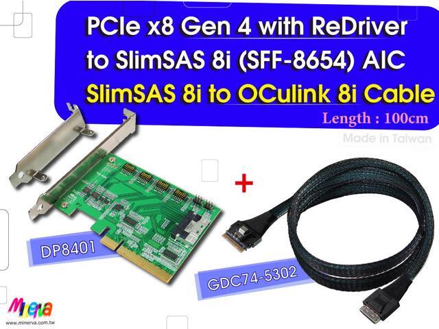 PCIe x8 Gen 4 + ReDriver to SlimSAS 8i Adapter & SlimSAS 8i to OCulink ...