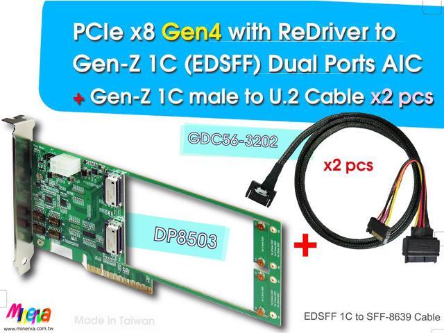 PCIe x8 Gen4 with ReDriver & Power Hot Plug for EDSFF 1C dual port AIC & Gen-Z 1C Male to U.2 ...