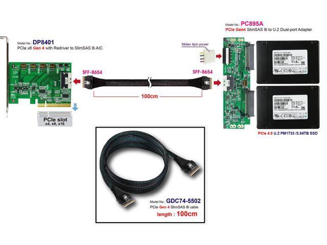 SlimSAS 8i PCIe 4.0 to U.2 dual port for MZWLJ15THALA-0007C+SlimSAS 8i ...