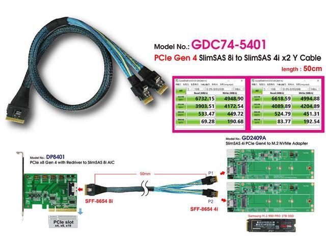 SlimSAS 8i PCIe 4.0 to SlimSAS 4i x2 Y-Cable, 50cm - Newegg.com