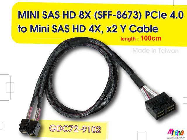 MINI SAS HD 8X (SFF-8673) PCIe 4.0 to MINI SAS HD 4X, x2 Y Cable, 100cm ...
