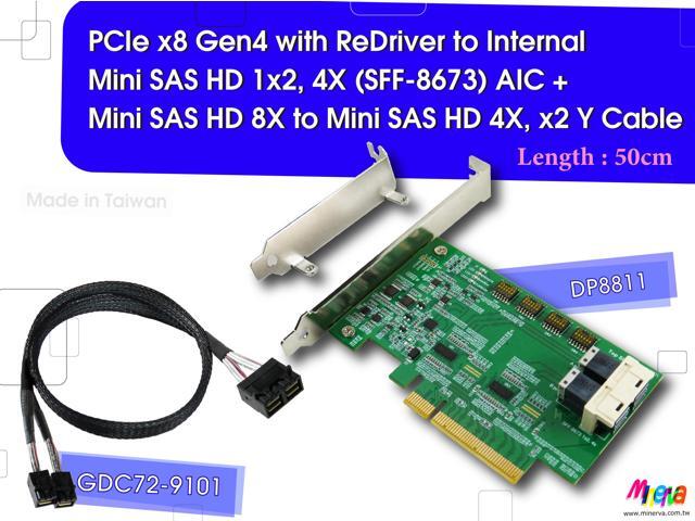 PCIe x8 Gen4 with ReDriver to Internal Mini SAS HD 1x2, 4X AIC & Mini ...