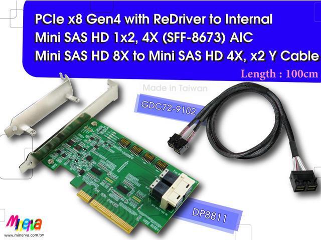 PCIe x8 Gen4 with ReDriver to SFF-8673 1x2, 4X dual port AIC & SFF-8673 ...