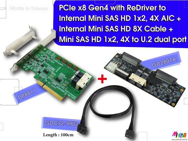 PCIe x8 Gen4 with ReDriver to Internal Mini SAS HD 1x2, 4X AIC & Mini ...