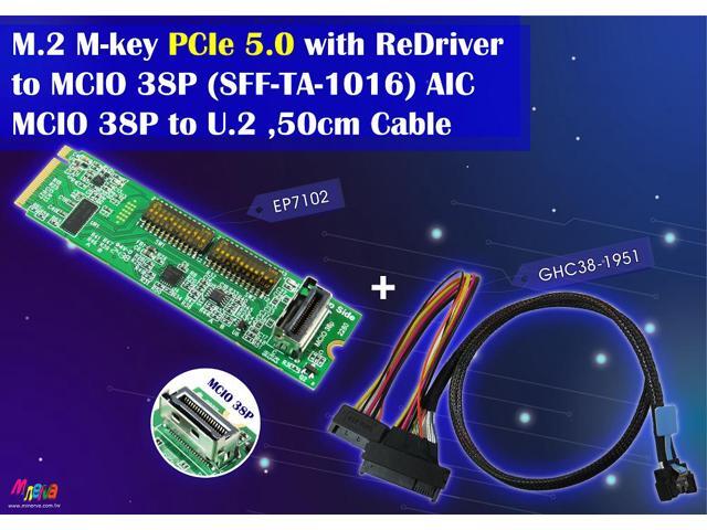 M.2 PCIe 5.0 with ReDriver to MCIO 38P + MCIO 38P (PCIe 5.0) to U.2 ...