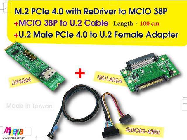 M.2 M-key PCIe 4.0 with ReDriver to MCIO 38P AIC & MCIO 38P to U.2, 100 ...