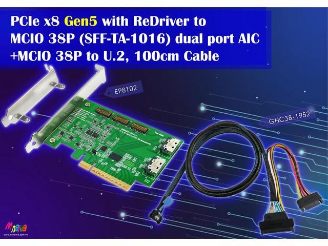 PCIe x8 Gen 5 with ReDriver to MCIO+MCIO 38P to U.2, 100cm cablex2pcs ...