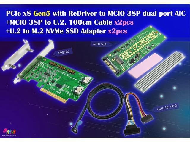 PCIe x8 Gen 5 with ReDriver to MCIO 38P AIC & MCIO 38P to U.2, 100cm ...