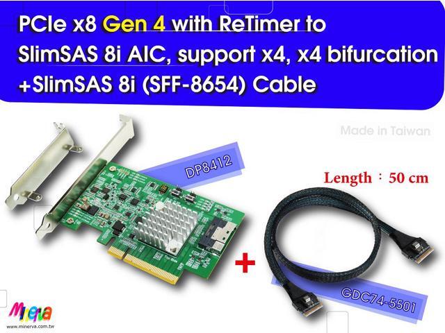 PCIe x8 Gen 4 with ReTimer to SlimSAS 8i +SlimSAS 8i cable,50cm ...
