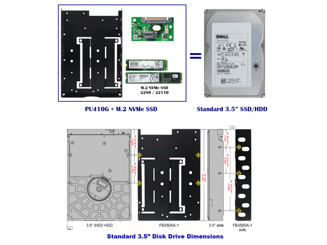 Internal 3.5" drive tray for M.2, M.3 NF1 nvme SSD /22x80mm, 22x110mm ...