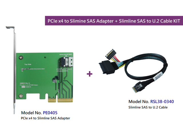 Innocard PCIe x4 to Slimline SAS Adapter with Slimline SAS to U.2 Cable ...