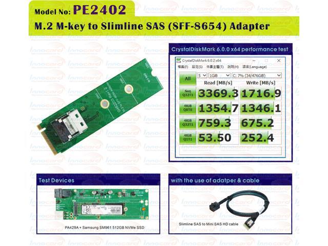 Innocard M.2 M-key golden finger to Slimline SAS Adapter with Slimline ...