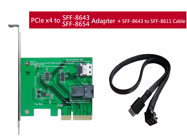Innocard PCIe x4 to Mini SAS HD & Slimline SAS Adapter with Mini SAS HD ...