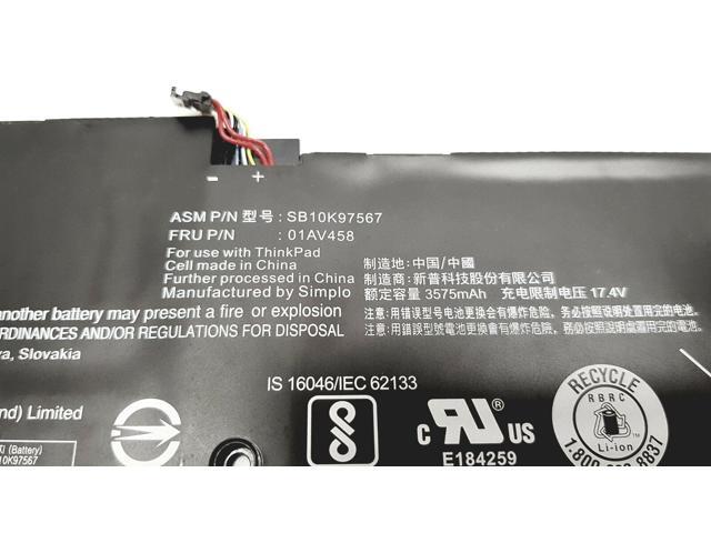 Lenovo ThinkPad Yoga X1C 15.28V 3.665Ah 56Wh Battery 01AV458 SB10K97567 ...